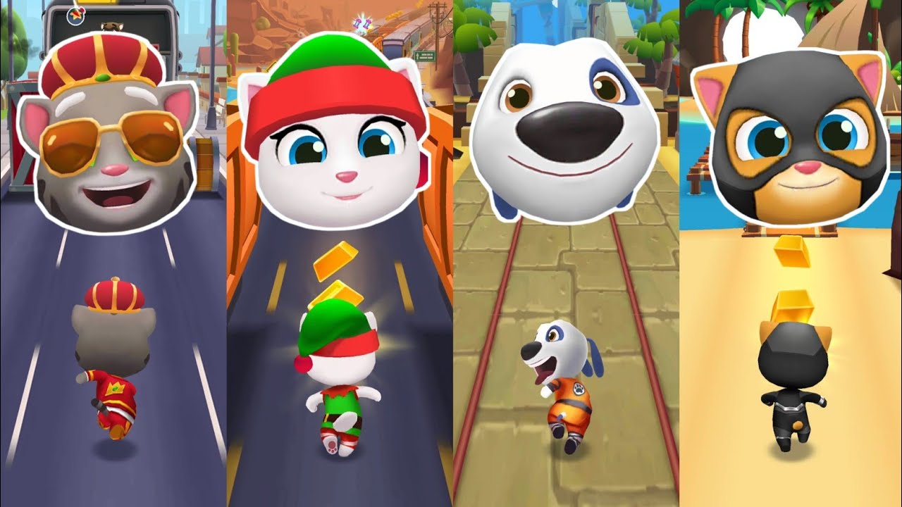 Talking Tom Gold Run King Tom vs Elf Angela vs Kung Fu Hank vs Super ...