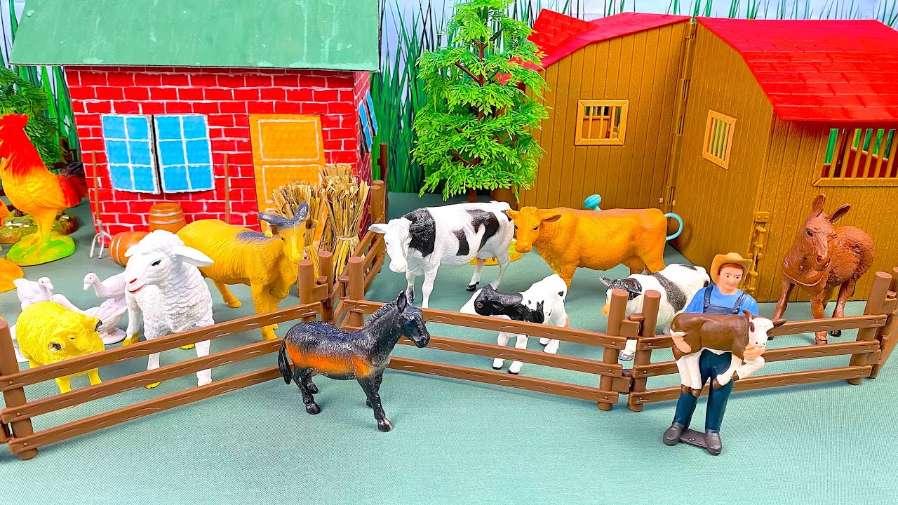 Realistic Farm Diorama With Animals And Barnyard | Cow Pig Horse And ...