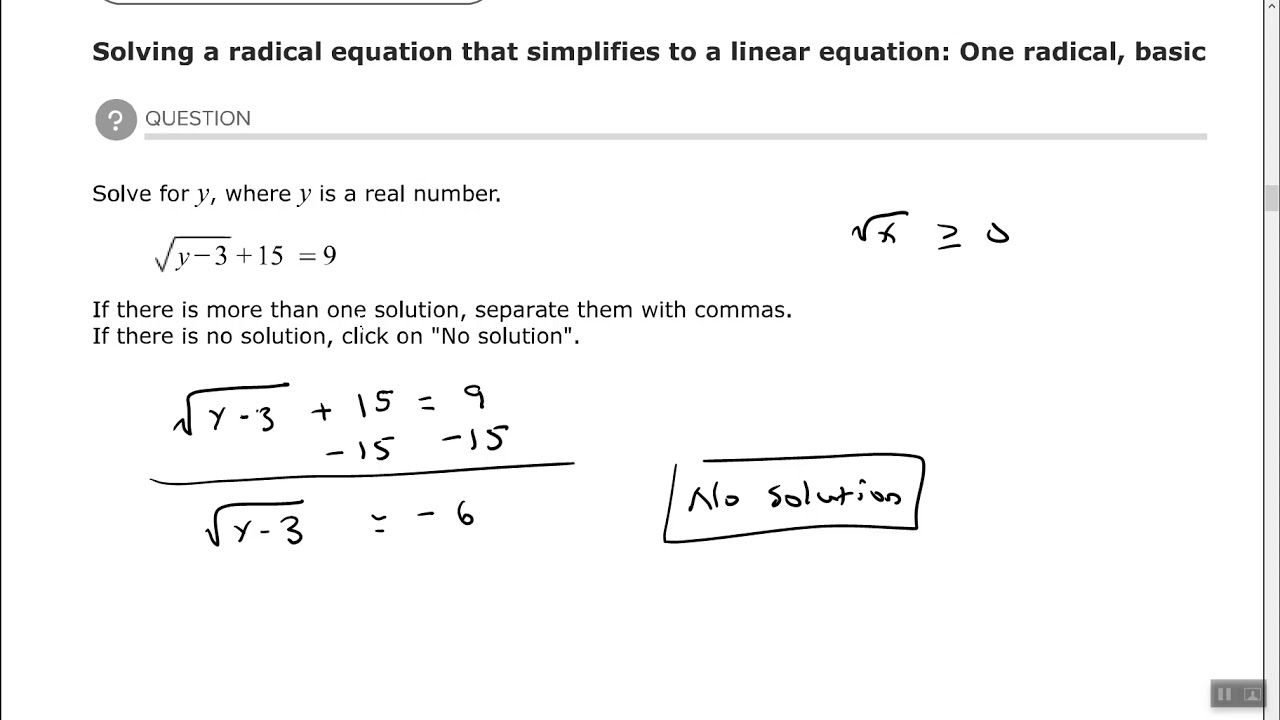 Solving a radical equation that simplifies to a linear equation: One ...