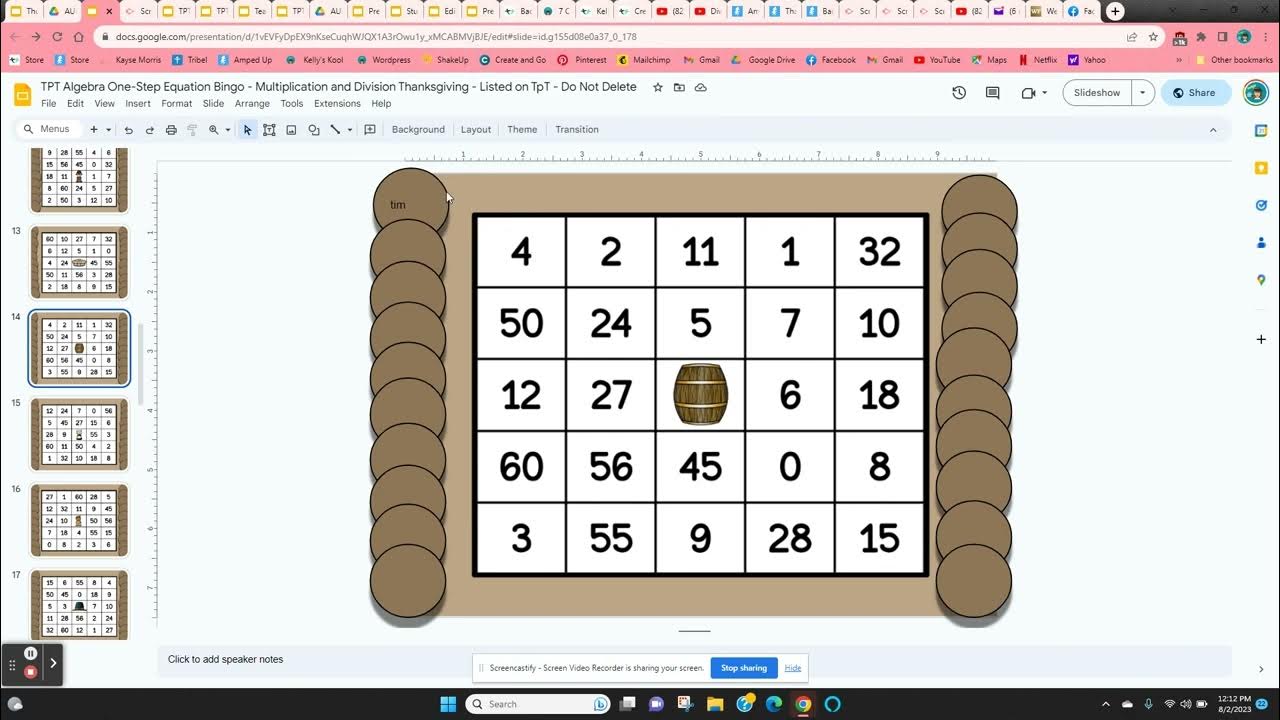 Thanksgiving One-Step Equation Bingo - Multiplication and Division ...