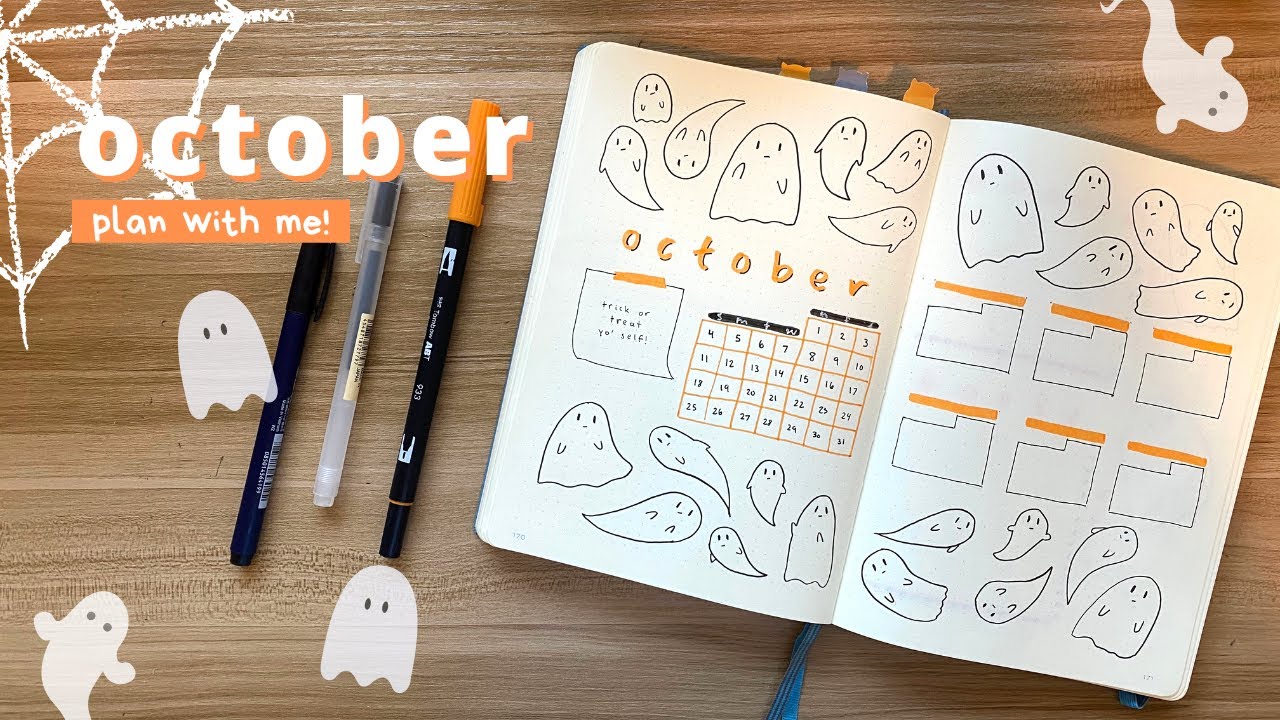 Plan with me! 👻 October 2020 Bullet Journal (ghosts) - YouTube