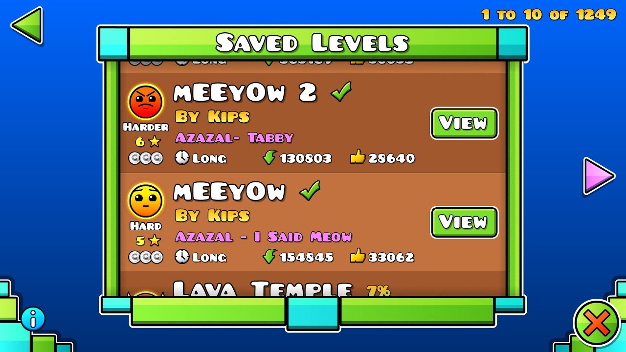 Geometry Dash: Two Cool Levels #3: mEEyOw 1 and 2 by Kips - YouTube