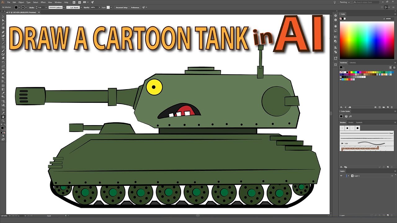Speedpaint a cartoon Tank in Adobe Illustrator - YouTube