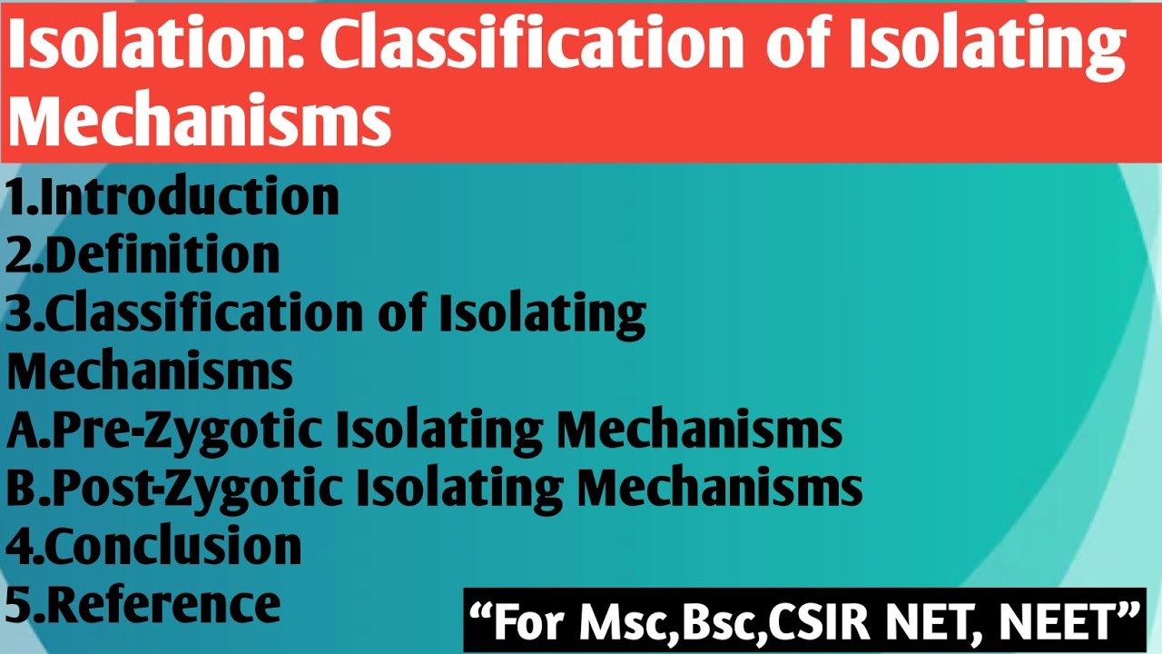 Isolation Classification of Isolating Machanisms | Pre Zygotic & Post ...