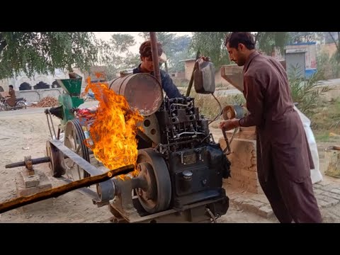 Old black diesel engine startup with fire | Startup diesel engine ...