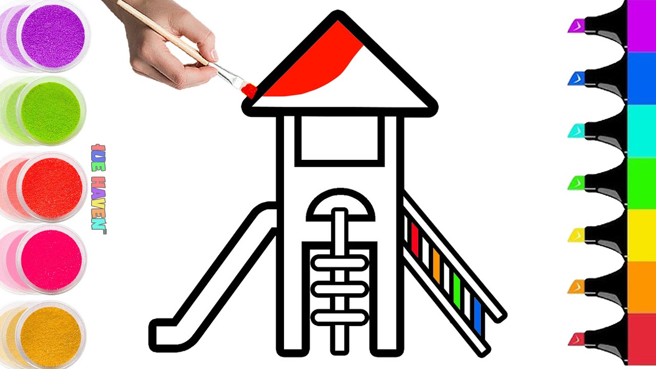 🛝Drawing And Coloring a Slide With a Roof | Easy Step By Step Tutorial ...
