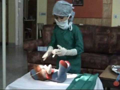 My son playing a surgeon in school competition, Practice at home - YouTube