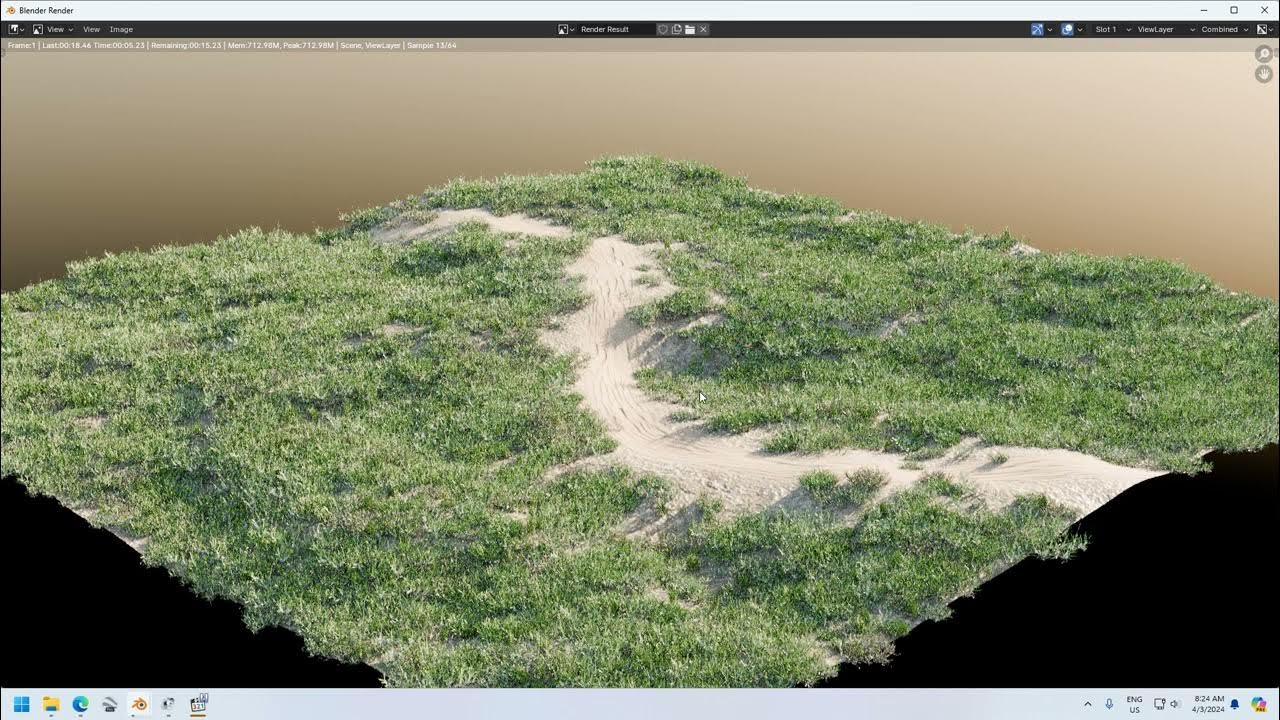 Blender Geometry Nodes - Using curve to define footpath through grass including the ground ...