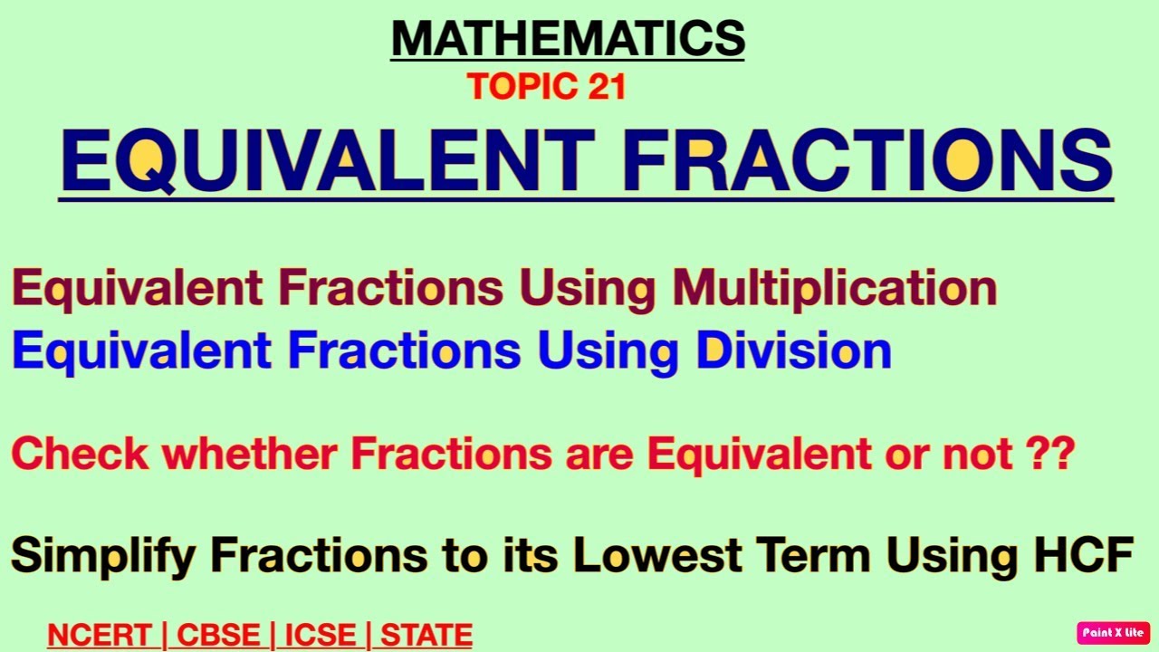 Fraction / EQUIVALENT FRACTION (By Multi & Divi) [Simplify to Lowest ...