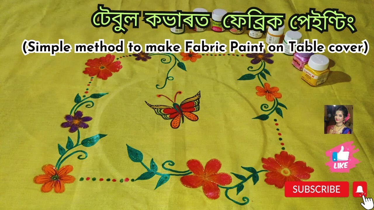 Table cover febric design// diy table cover// easy febric paint design ...