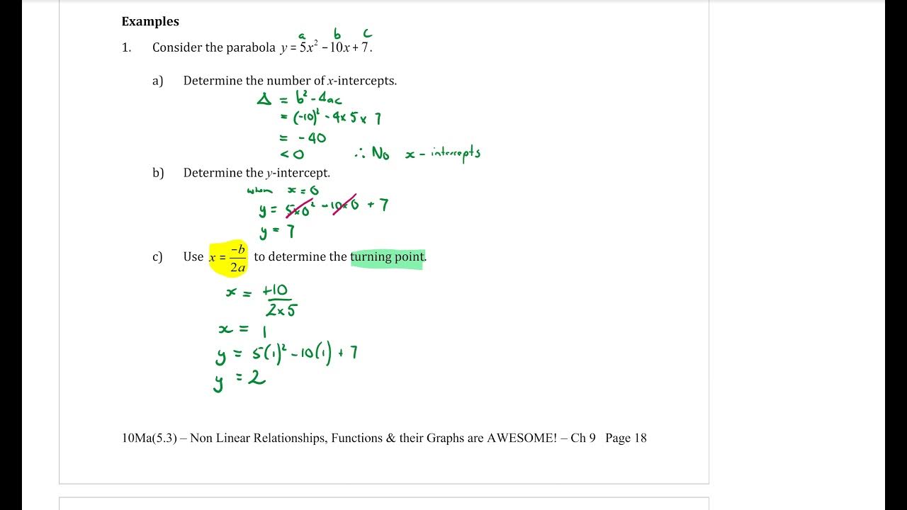 Yr 10 Non-Linear Relationships 5 - Sketching parabolas using the ...