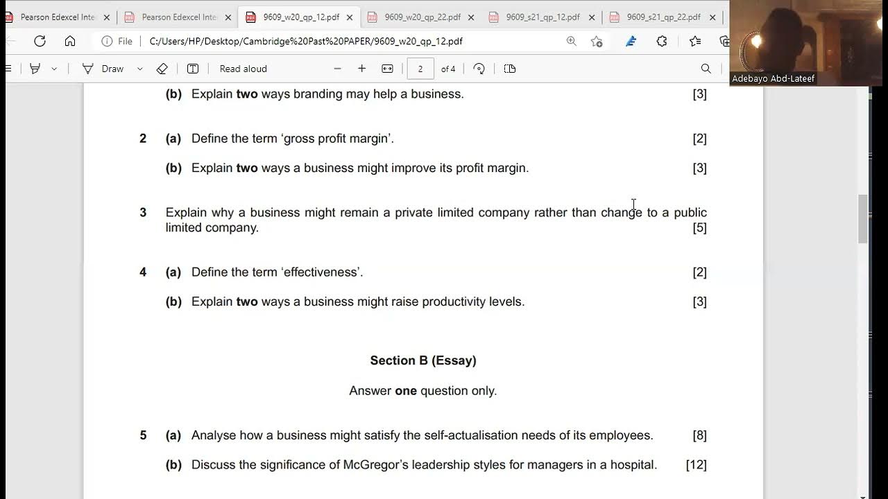 Business A'Level Past Paper 12/9609 Oct/Nov 2020) - YouTube
