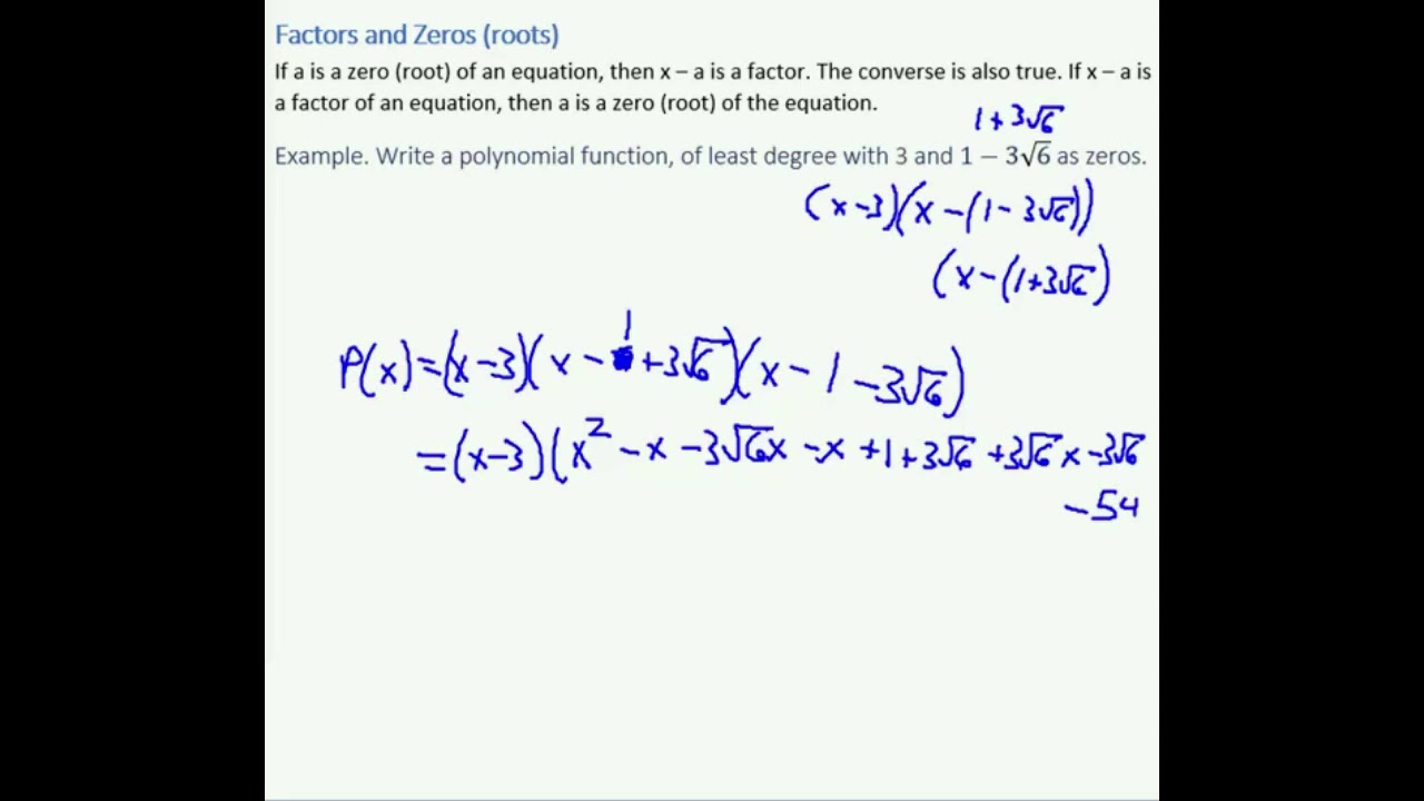 Algebra 2 Lesson 6.7 Part 2 - Polynomial Equations Conjugate Theorems ...