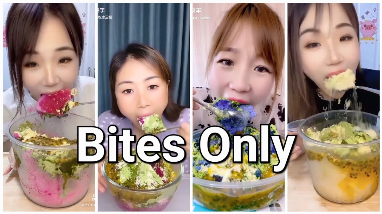Bites Only ️ powdery ice eating with passionfruit topping Asmr powdery ...