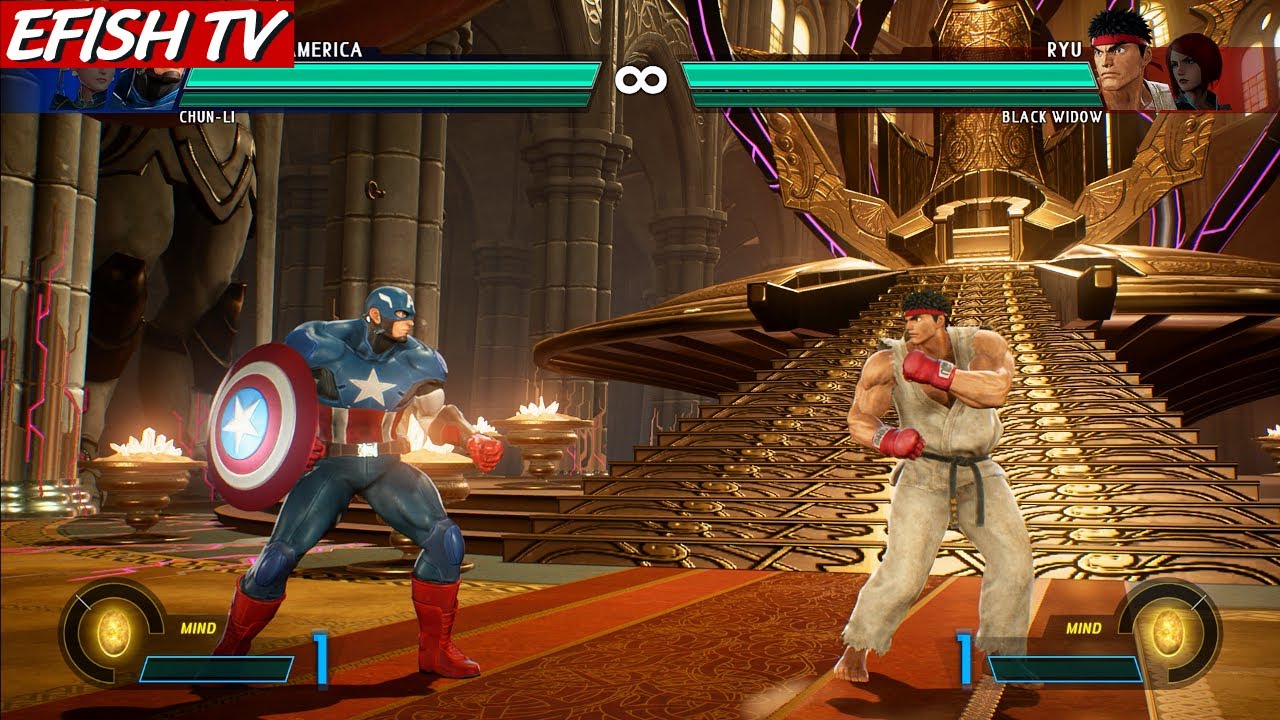 Captain American & Chun-Li vs Ryu & Black Widow (Hardest AI) - Marvel ...