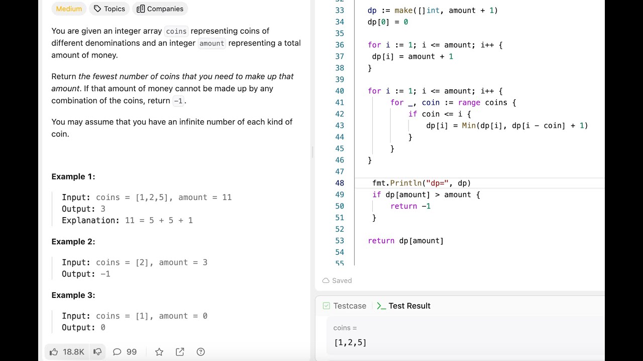 LeetCode: 322. Coin Change: Approach-3 Best approach(Golang) - YouTube