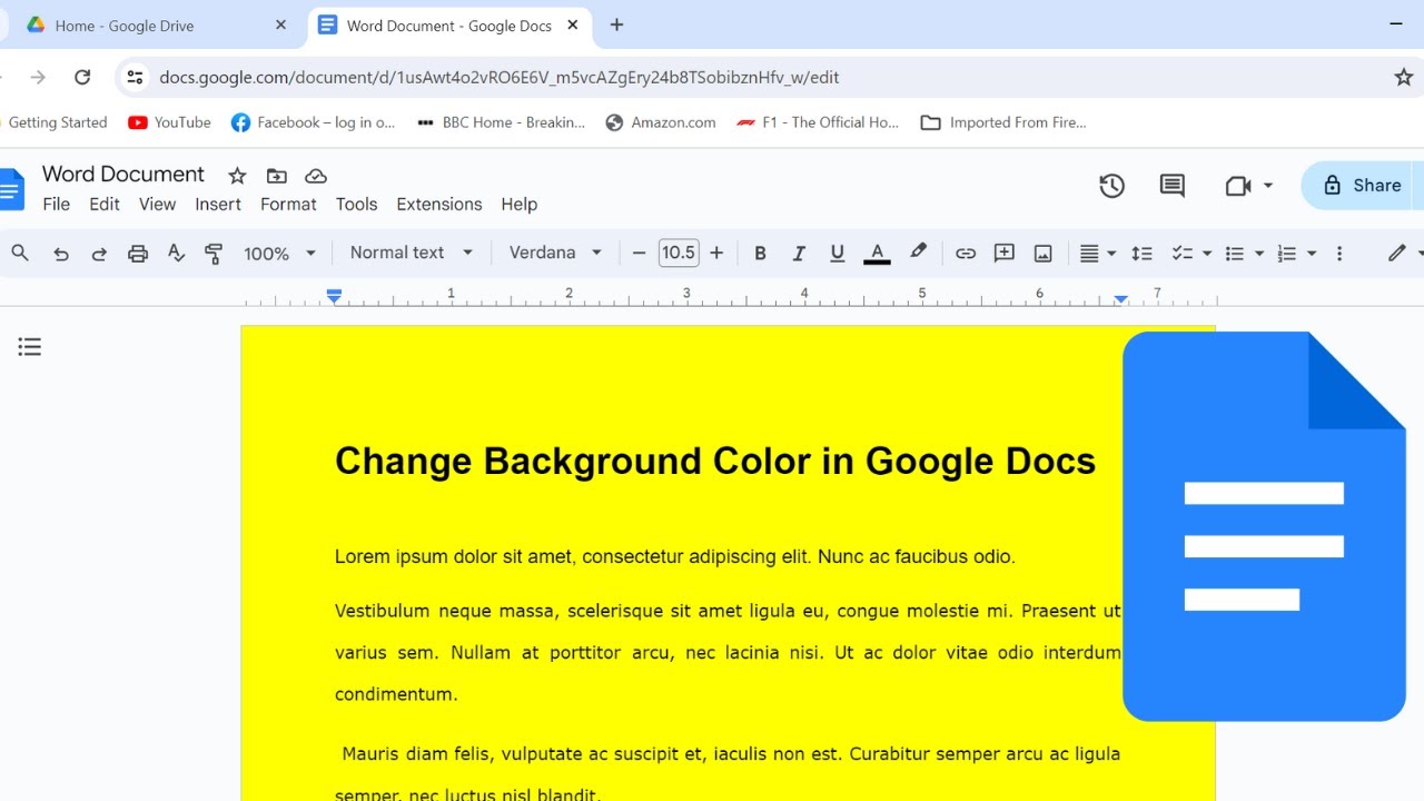 How to Change Background Color in Google Docs - YouTube