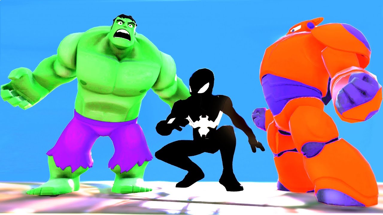 HULK SMASH Featuring Black Spider -Man & Baymax || Game For Children ...