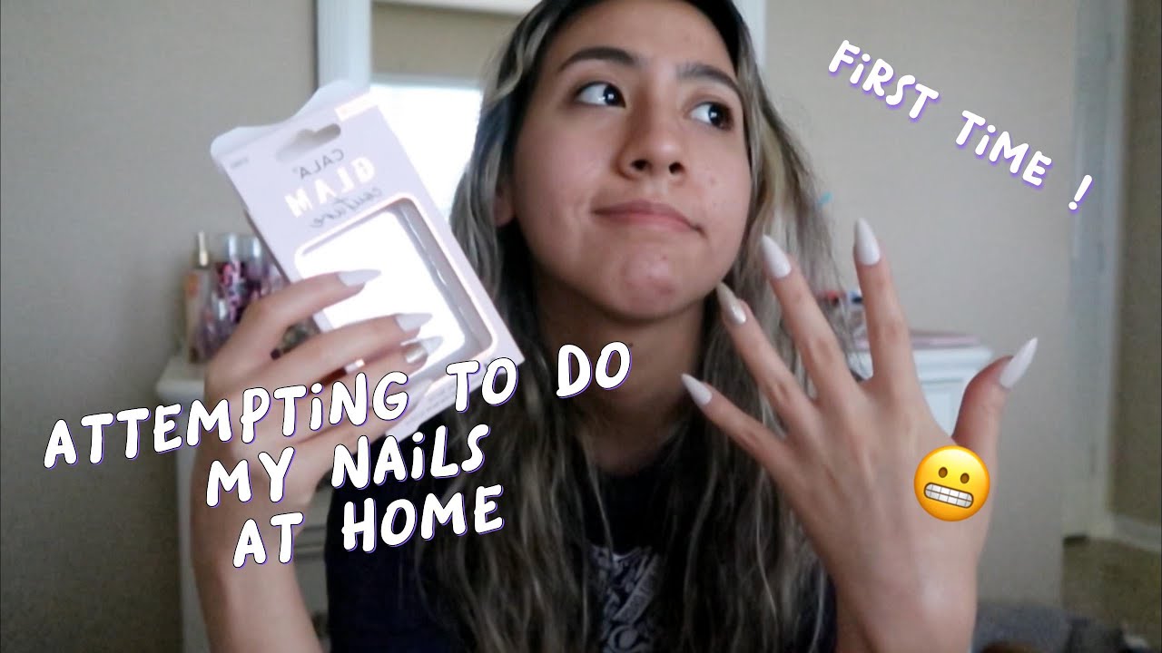 ATTEMPTING TO DO MY NAILS AT HOME *first time* - YouTube