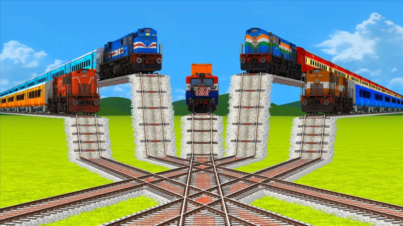 5️⃣DANGEROUS CROSSING FIVE TRAIN | TRAIN PASSING ON BUMPY FORKED ...