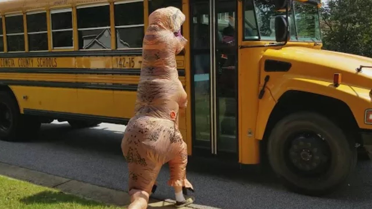 T-Rex Dinosaur Meets bus - YouTube