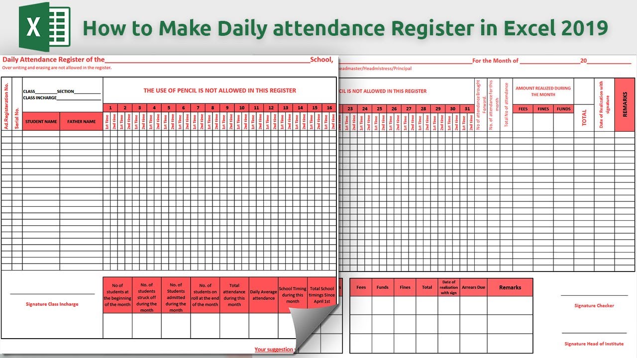 How to make daily attendance Register for two time in Ms excel 2019 ...
