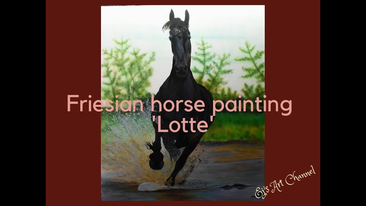 Friesian horse painting 'Lotte' - acrylics and airbrush - YouTube