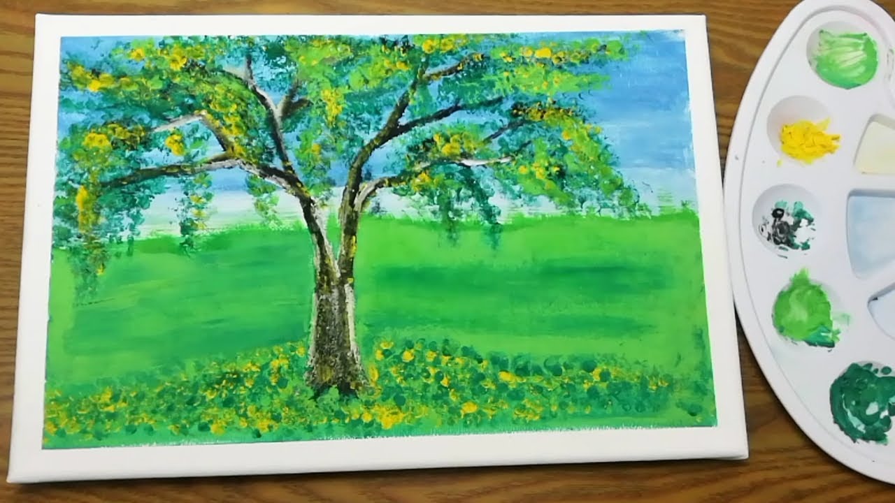 How to paint a spring landscape with acrylic painting | Artist Drawings ...