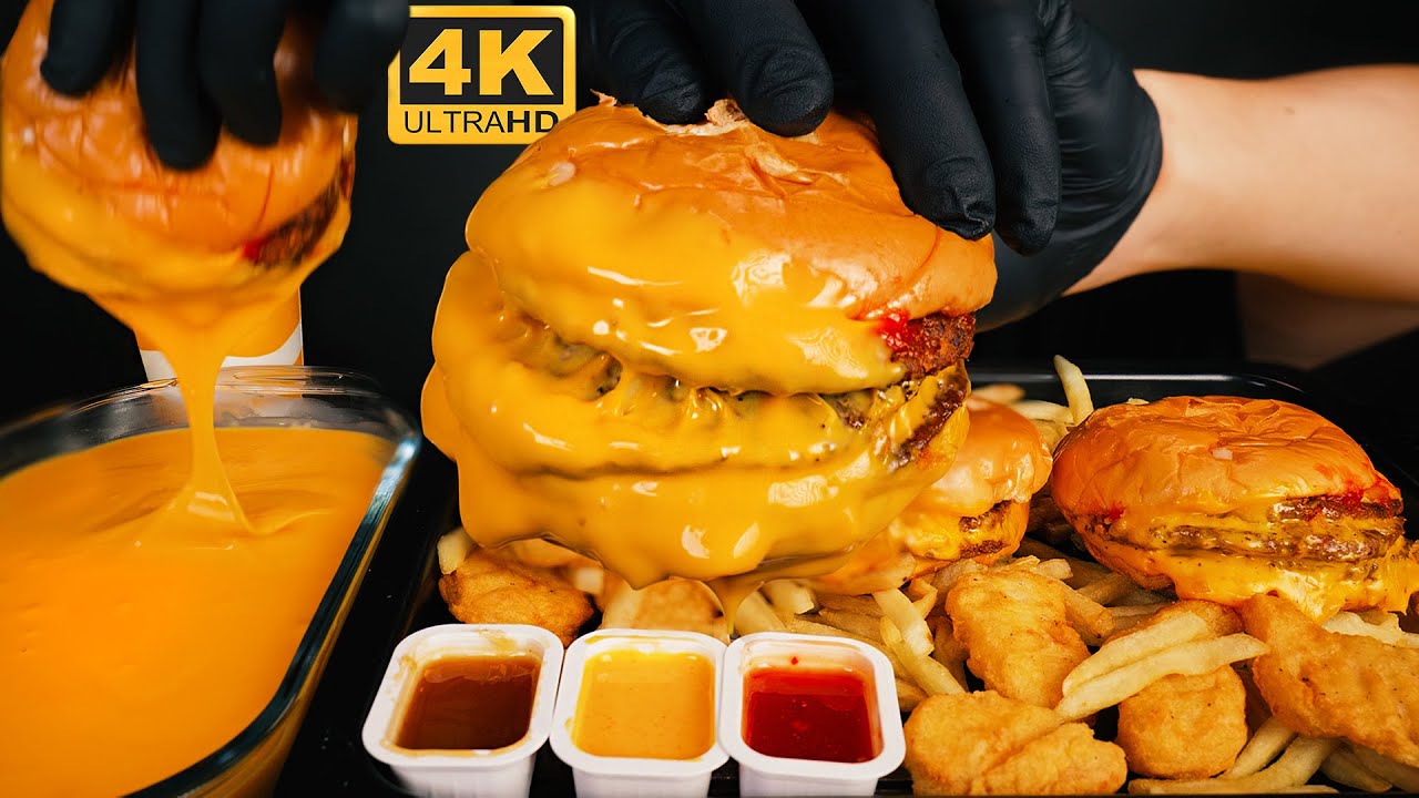 ASMR | Cheese Cheese Cheese Cheeseburger mukbang | no talking eating ...