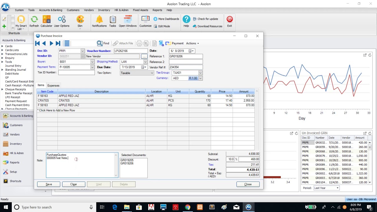 How to create Purchase Invoice in Axolon ERP - YouTube