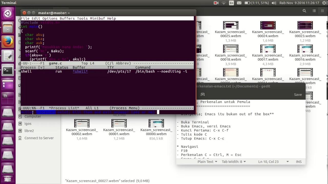 30. Serial Belajar Terminal GNU/Linux - Mengenal Emacs, Kunci & Navigasi Dasar - YouTube