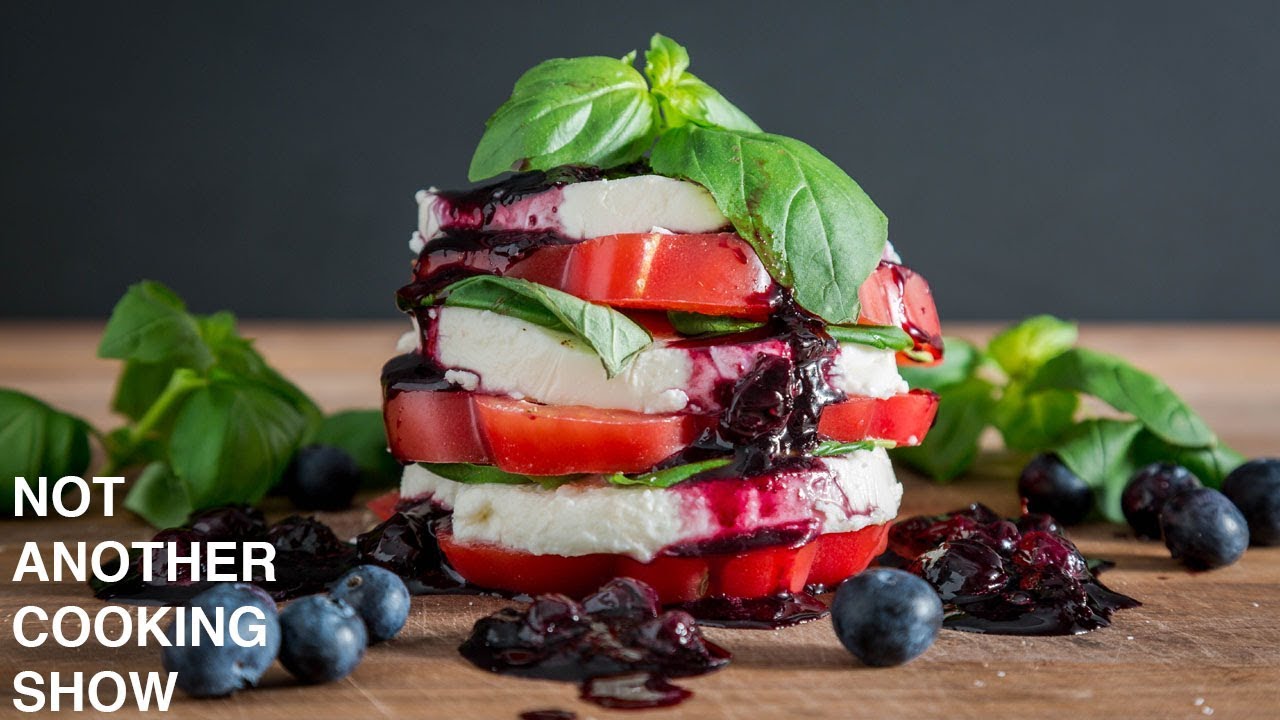 how to make CAPRESE SALAD with BLUEBERRY BALSAMIC REDUCTION - YouTube