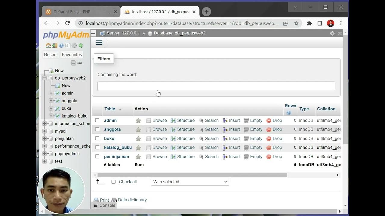 Membuat Database dari Web PHP My Admin "Create, "Tambah","Hapus" - YouTube