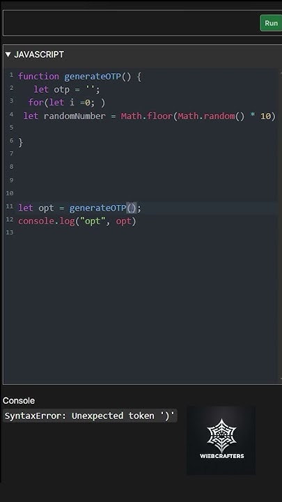OTP Generation using Javascript #javascript #shorts #shrotsvideo #shorfeed #viralshorts #coding ...