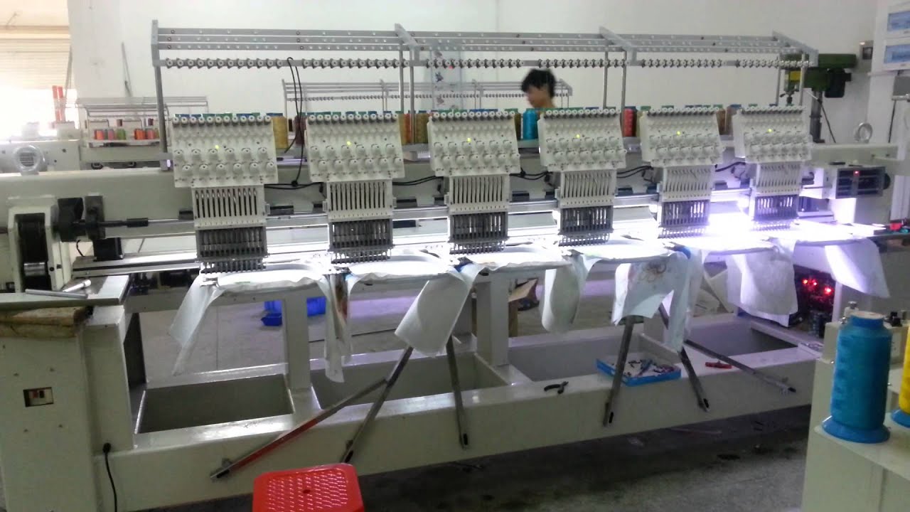 6 head 12 needles Cap, T shirt, Flat Embroidery Machine - YouTube