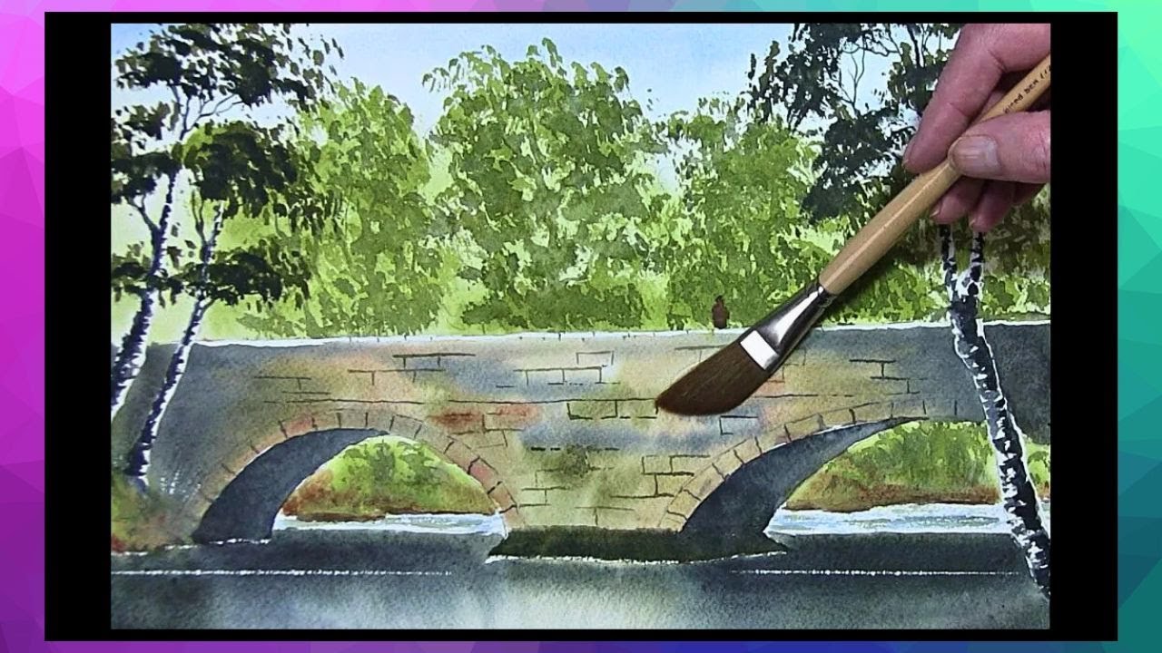 HOW TO PAINT A STONE BRIDGE WITH TREES,RIVER AND REFLECTIONS IN ...