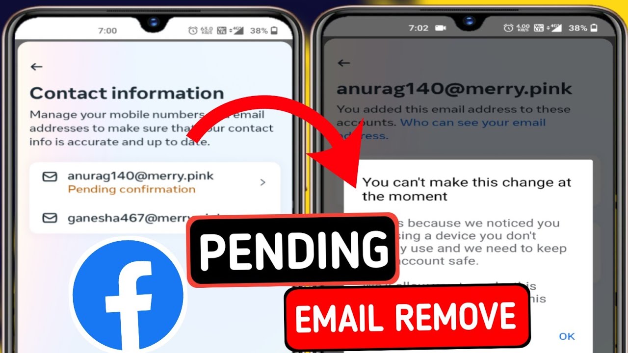 How to remove facebook pending email 😲 you can't make this change at ...