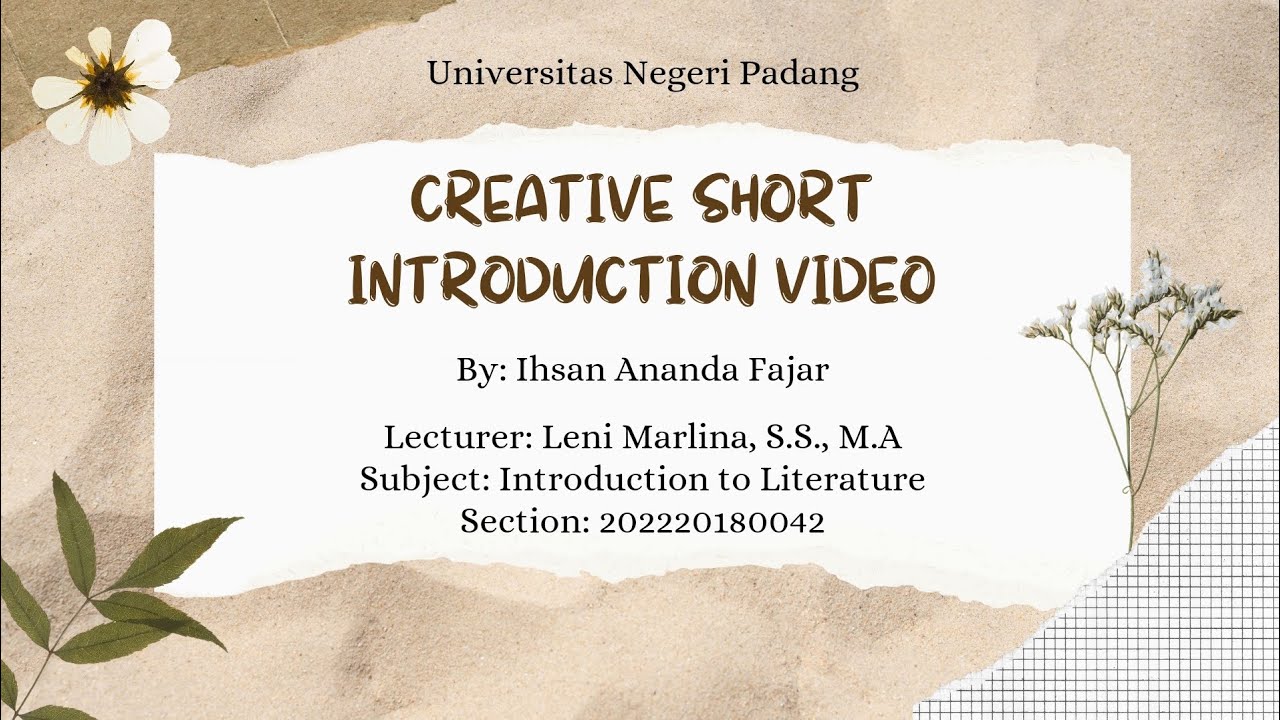 Creative Short Introduction Video by Ihsan Ananda Fajar - YouTube