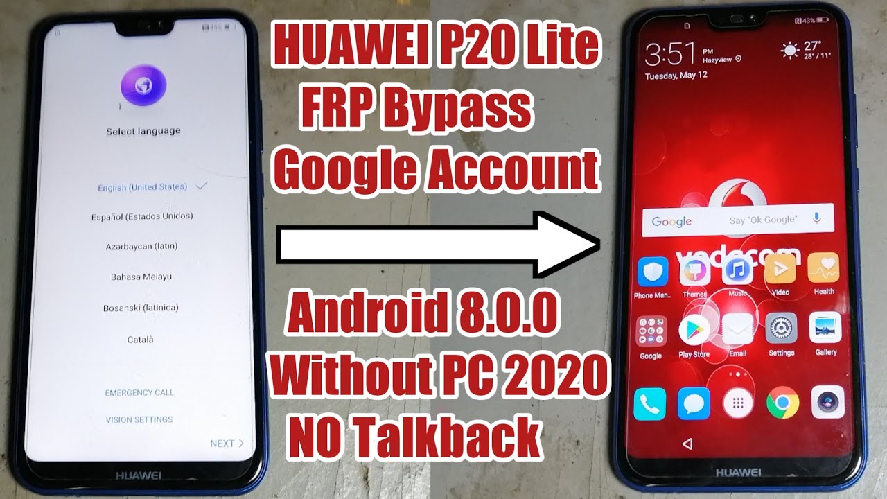 HUAWEI P20 Lite FRP/Google Lock Bypass Android 8.0.0/EMU I 8.0.0 | No ...