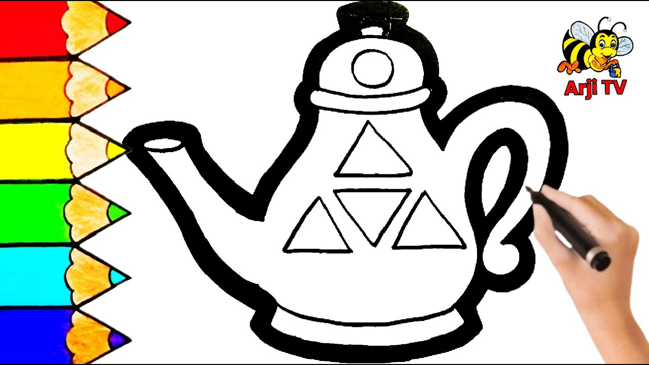 HOW TO DRAW CUTE TEA POT EASY STEP BY STEP || EASY DRAWING PAINTING ...