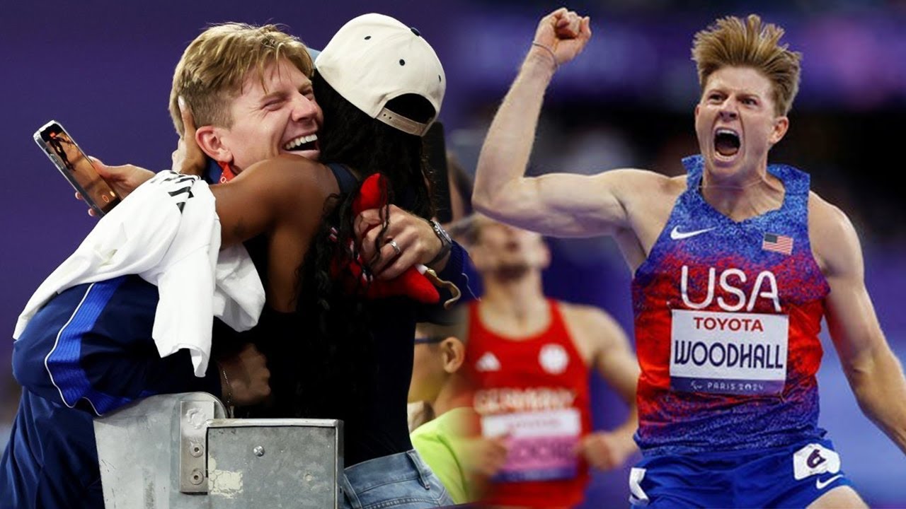 Hunter Woodhall & Wife Tara Davis-Woodhall Hug Over His Gold Medal Win ...