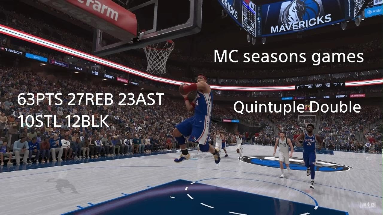 NBA 2K25_MC seasons games 3c3-54 DAL Quintuple Double - YouTube