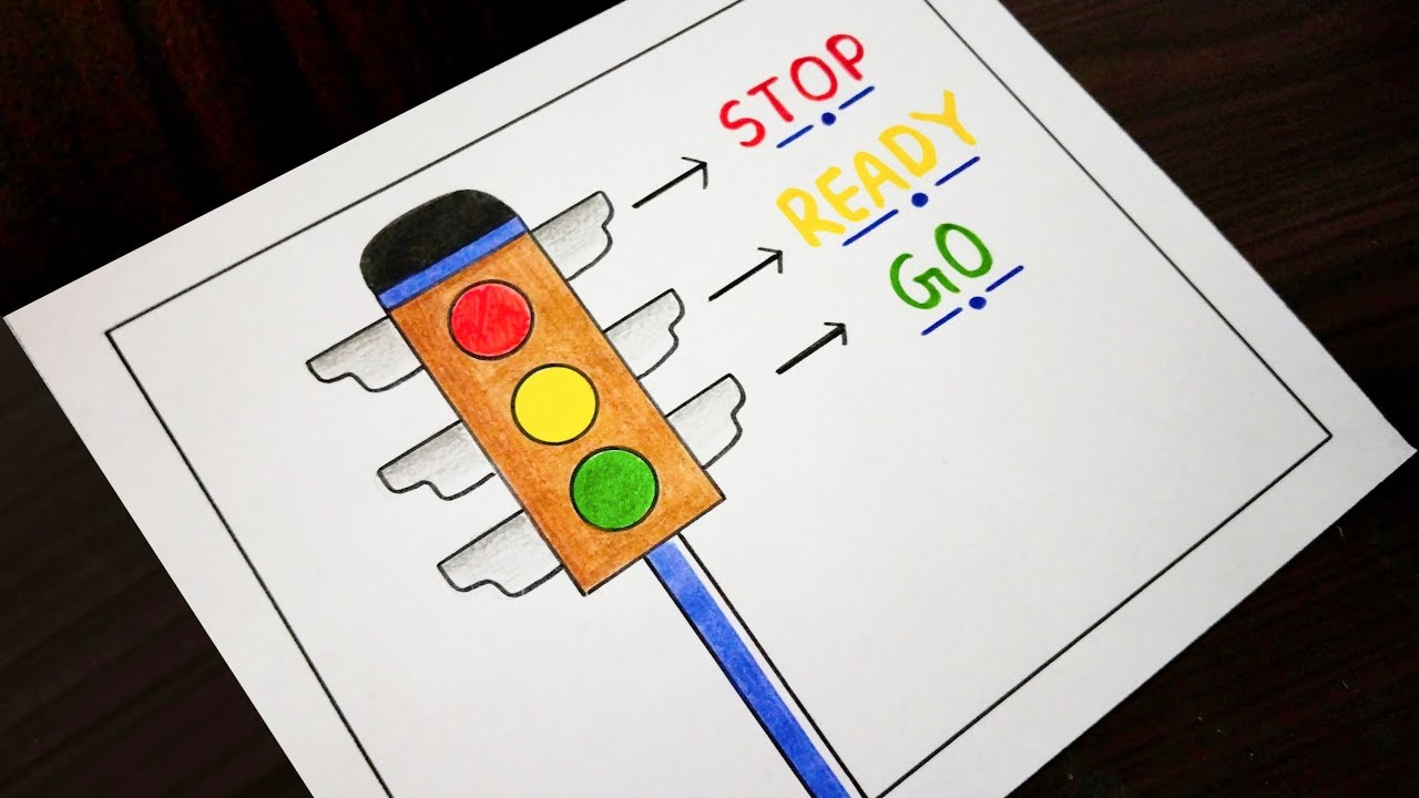 How to Draw Traffic Light / Traffic Signal Drawing / Road Safety ...