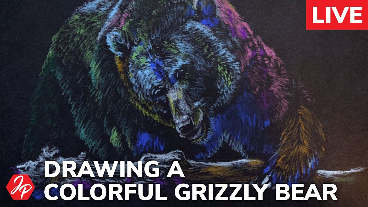 How to draw a colorful Grizzly bear with pastel pencils - YouTube