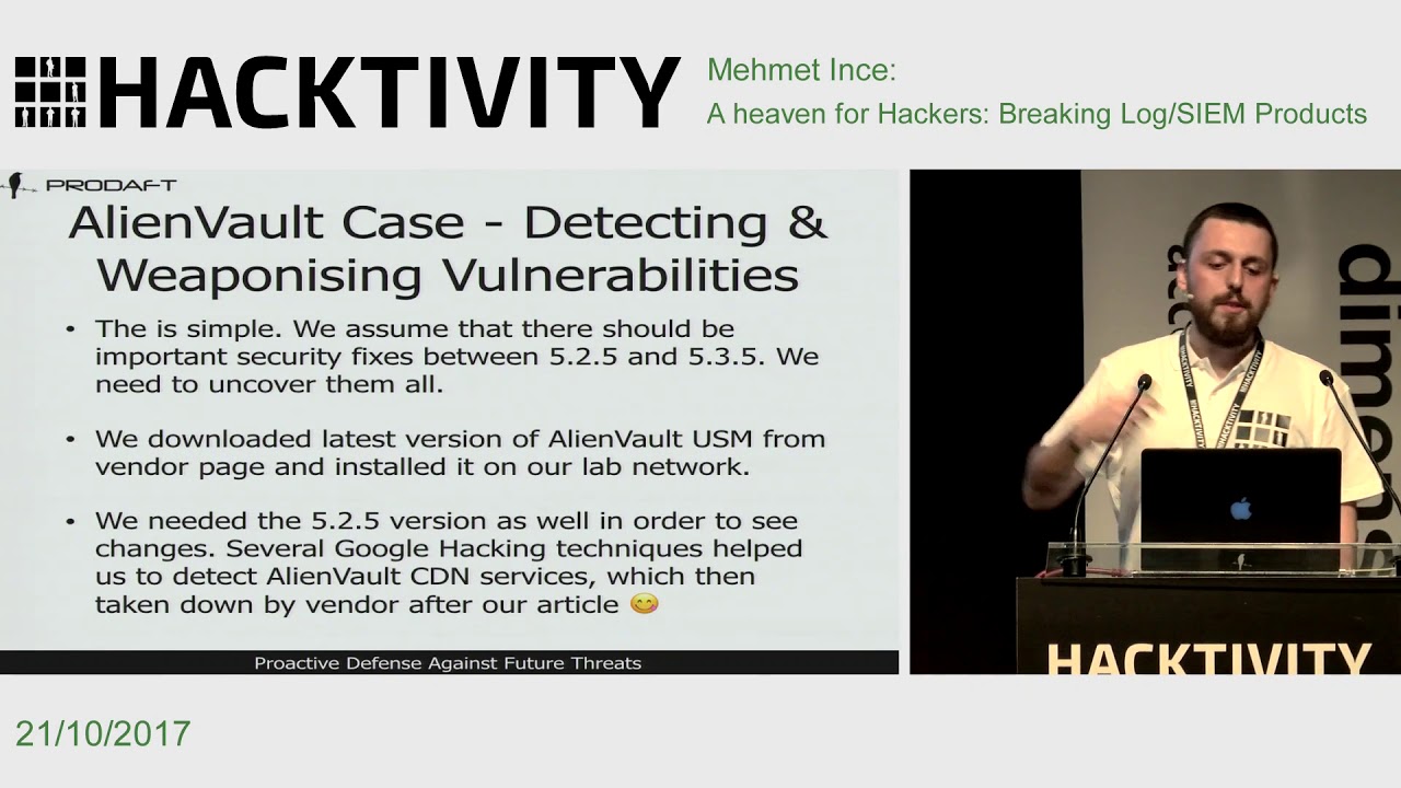 Hacktivity 2017 | Mehmet Ince - A heaven for Hackers Breaking Log & SIEM Products - YouTube