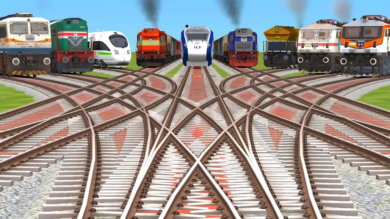 All Freight And Express Crossing On High Speed Bumpy Railroad tracks ...