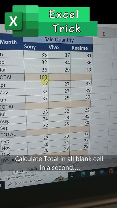 #shorts Calculate total in All Blank Cell in a second #excel #exceltips #computertricks - YouTube