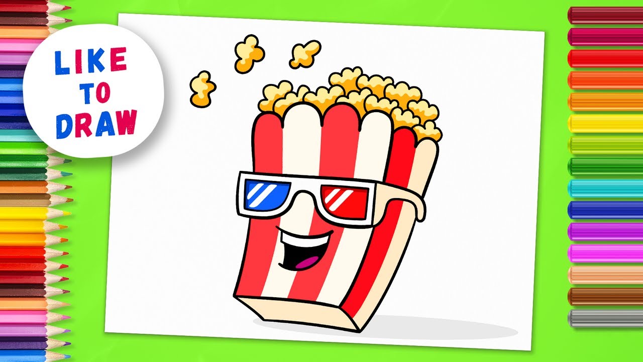 How to Draw POPCORN step by step | Funny Popcorn Box Drawing Tutorial ...