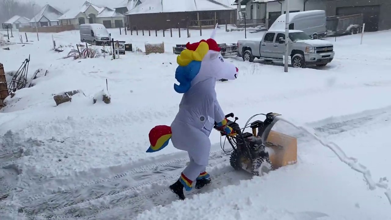 Rainbow Unicorn snow blowing in Canada - YouTube