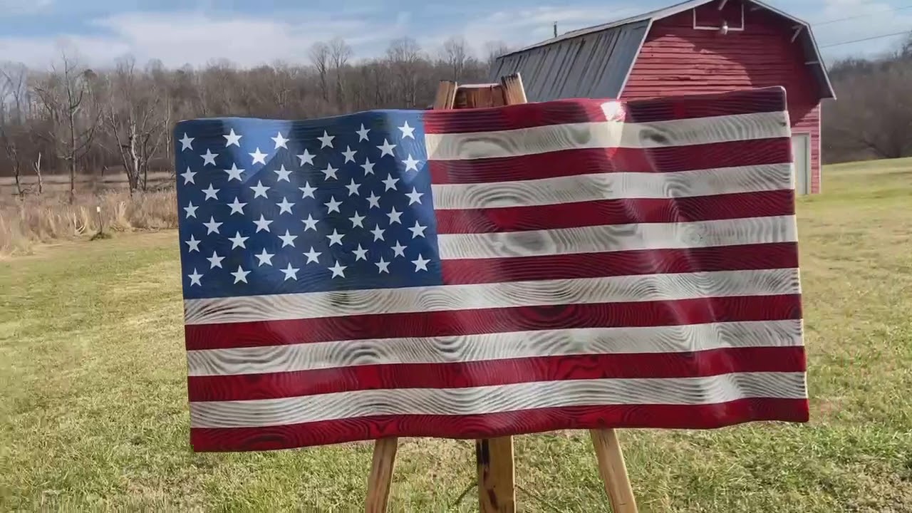Rustic Solid Wood Waving American Flag - YouTube